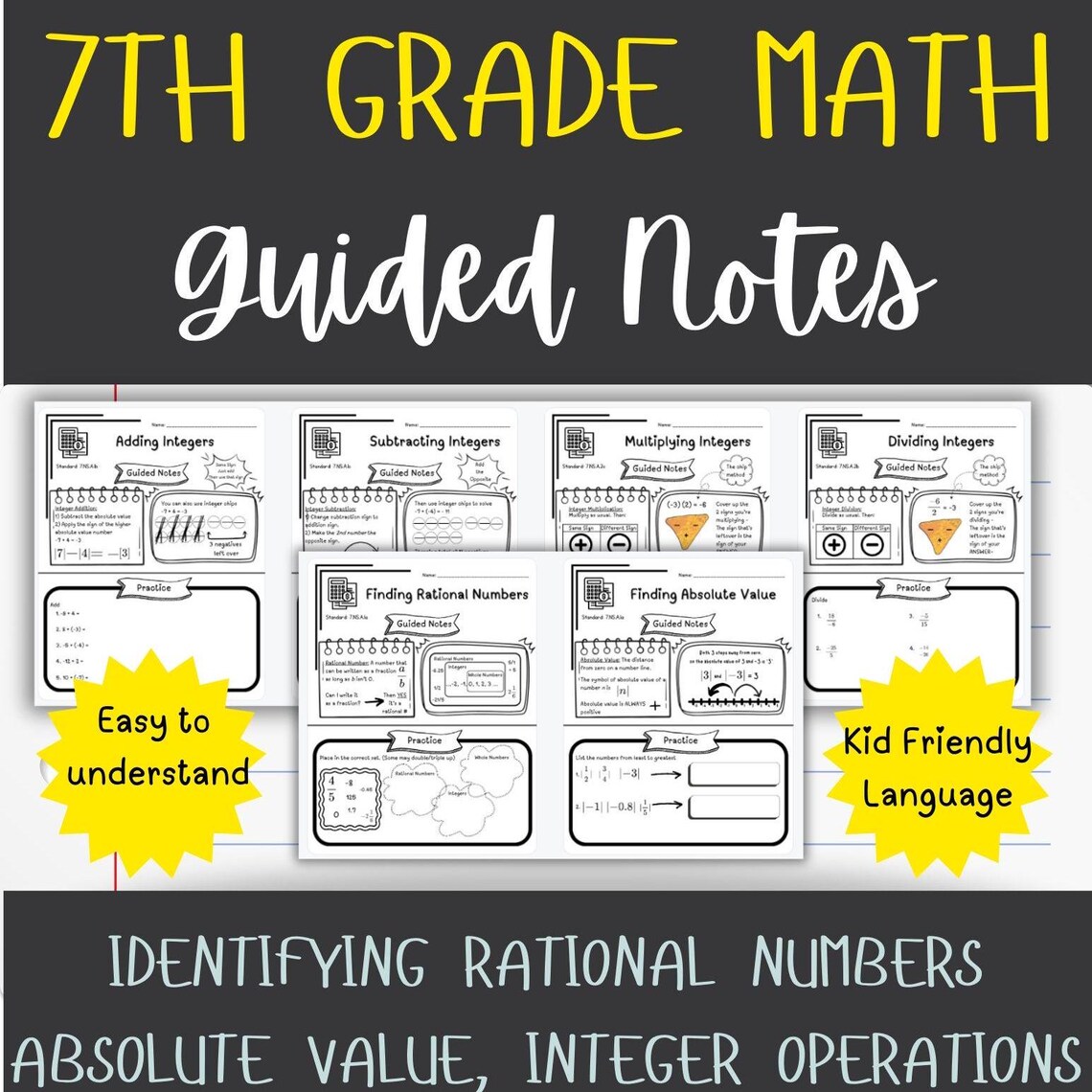 Pre-algebra Middle School Math Guided Notes Integers Lessons 7th Grade ...
