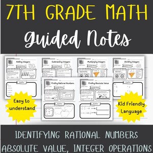Pre-algebra Middle School Math Guided Notes Integers Lessons 7th Grade ...