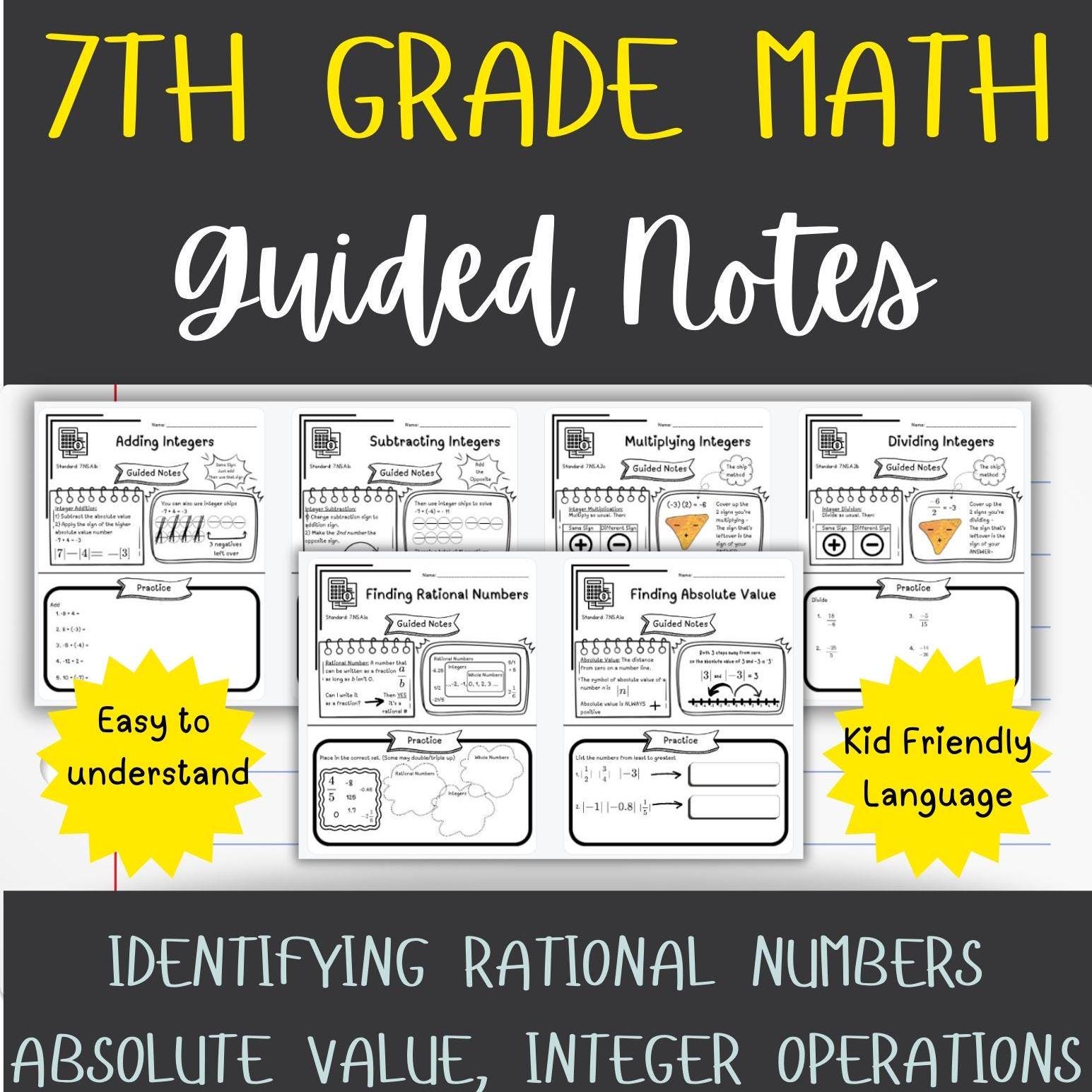 Pre-algebra Middle School Math Guided Notes Integers Lessons 7th Grade ...
