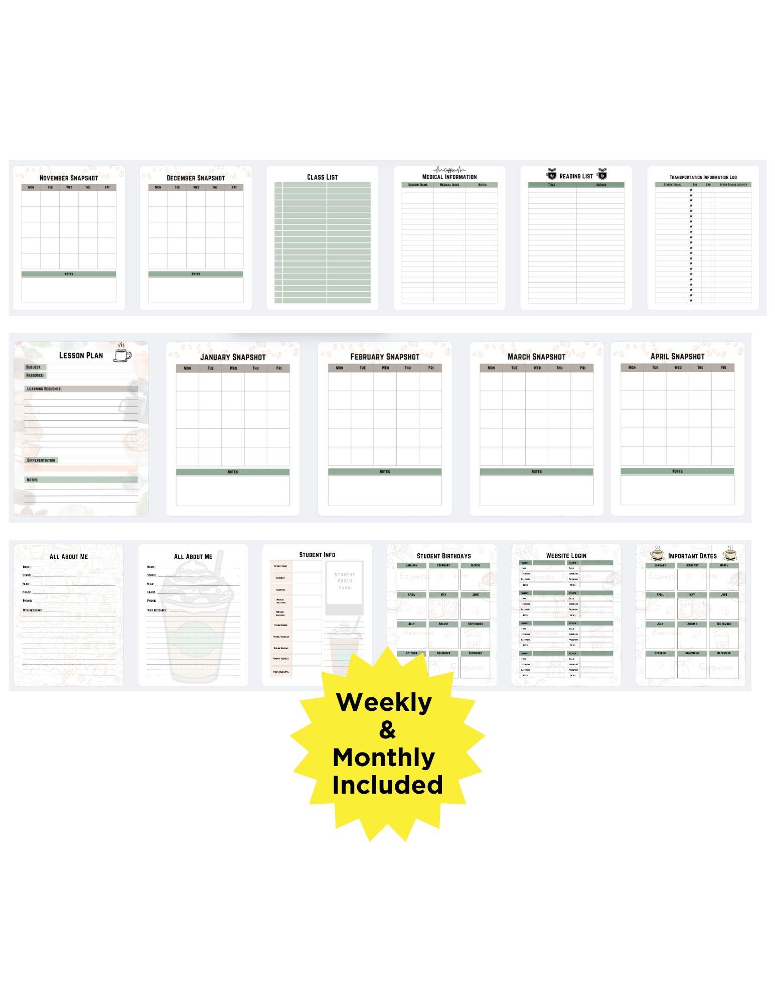 Starbucks-inspired Digital Teacher Planner | 70+ Pages | Editable Canva ...