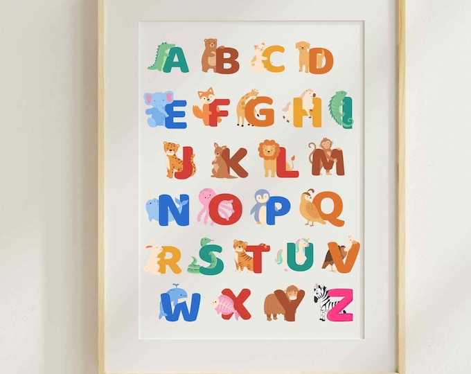 Animal Alphabet Poster, PRINTABLE Wall Art, Educational ABC Poster ...