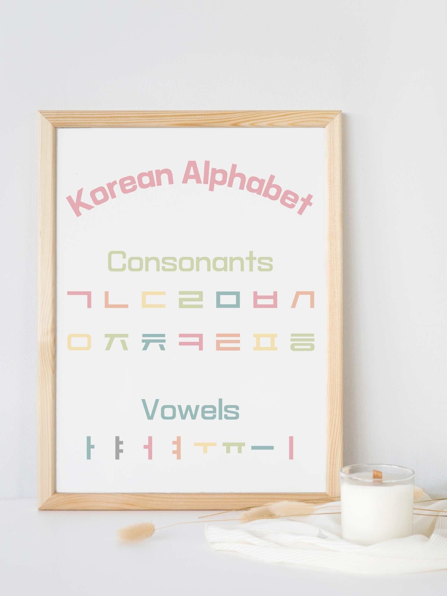 Korean Alphabet Print Korean Gifts Korean Wall Decor Nursery Decor ...