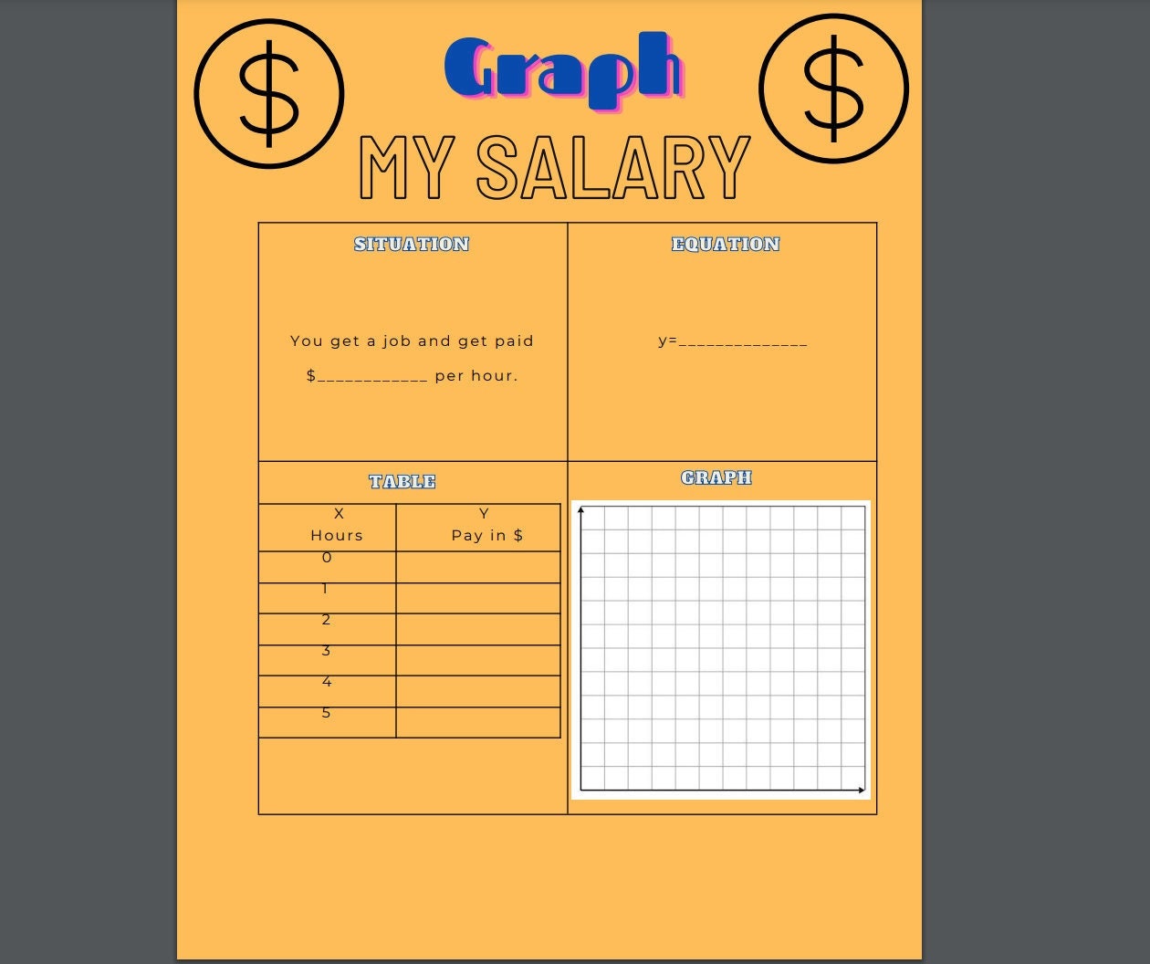 Real Life Math Activity Salary Worksheet Graph My Salary Linear ...