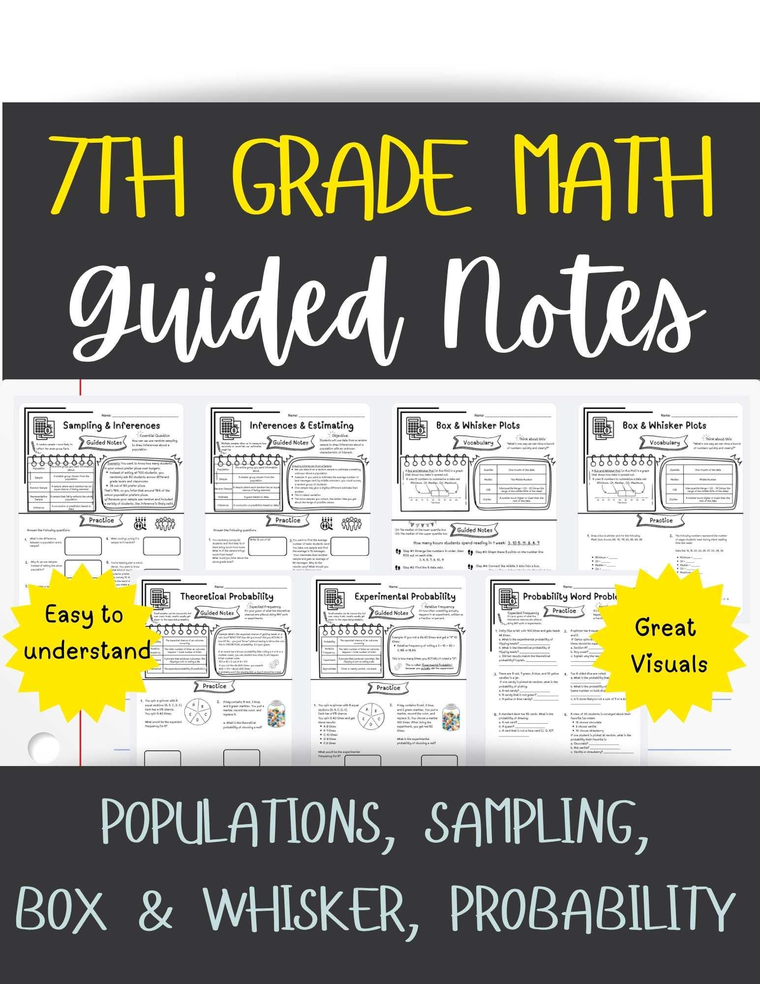 7th Grade Middle School Math - Populations Samples Box & Whisker Plot ...