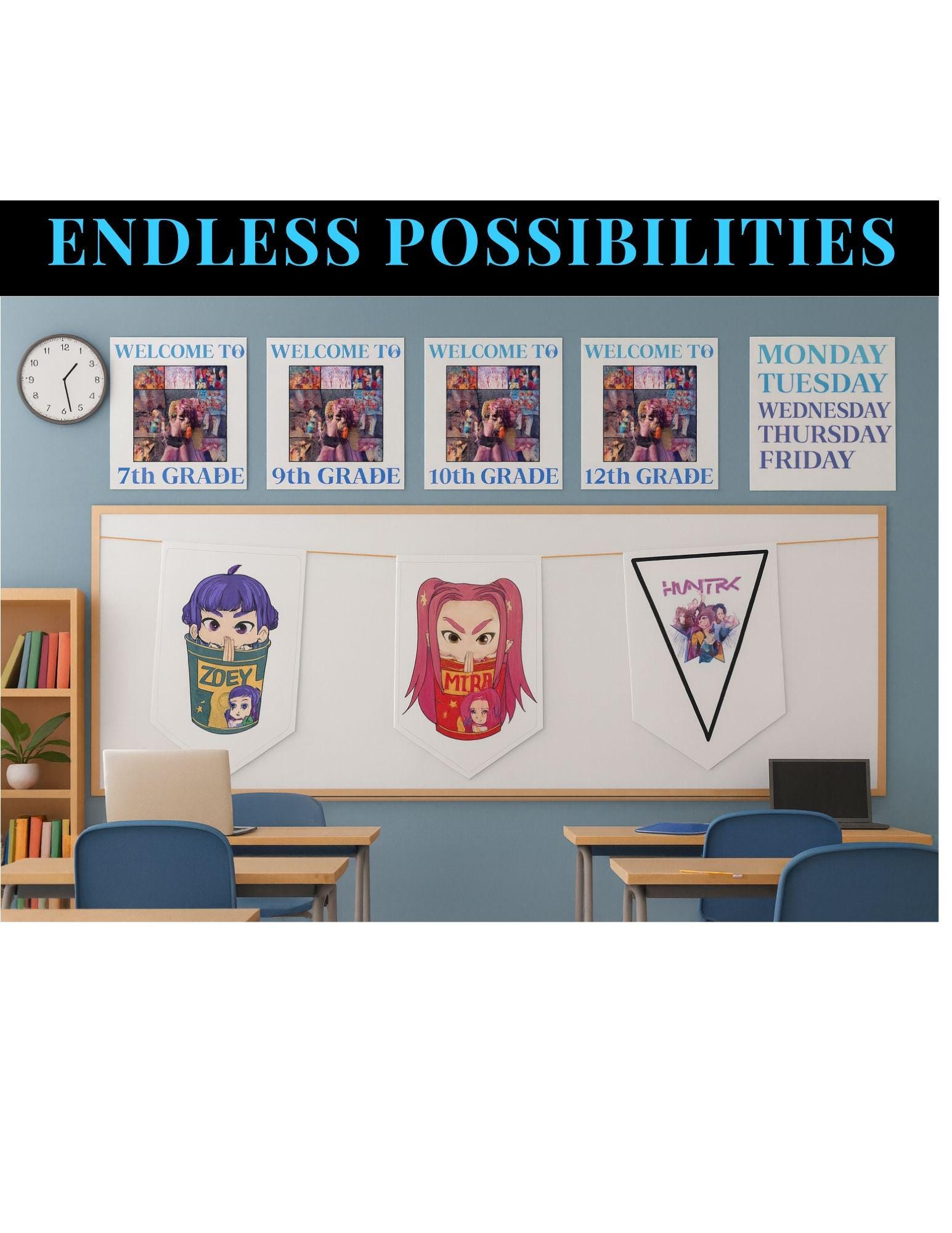 K-pop Demon Hunters Classroom School Decor | Huntrix Saja Boys ...