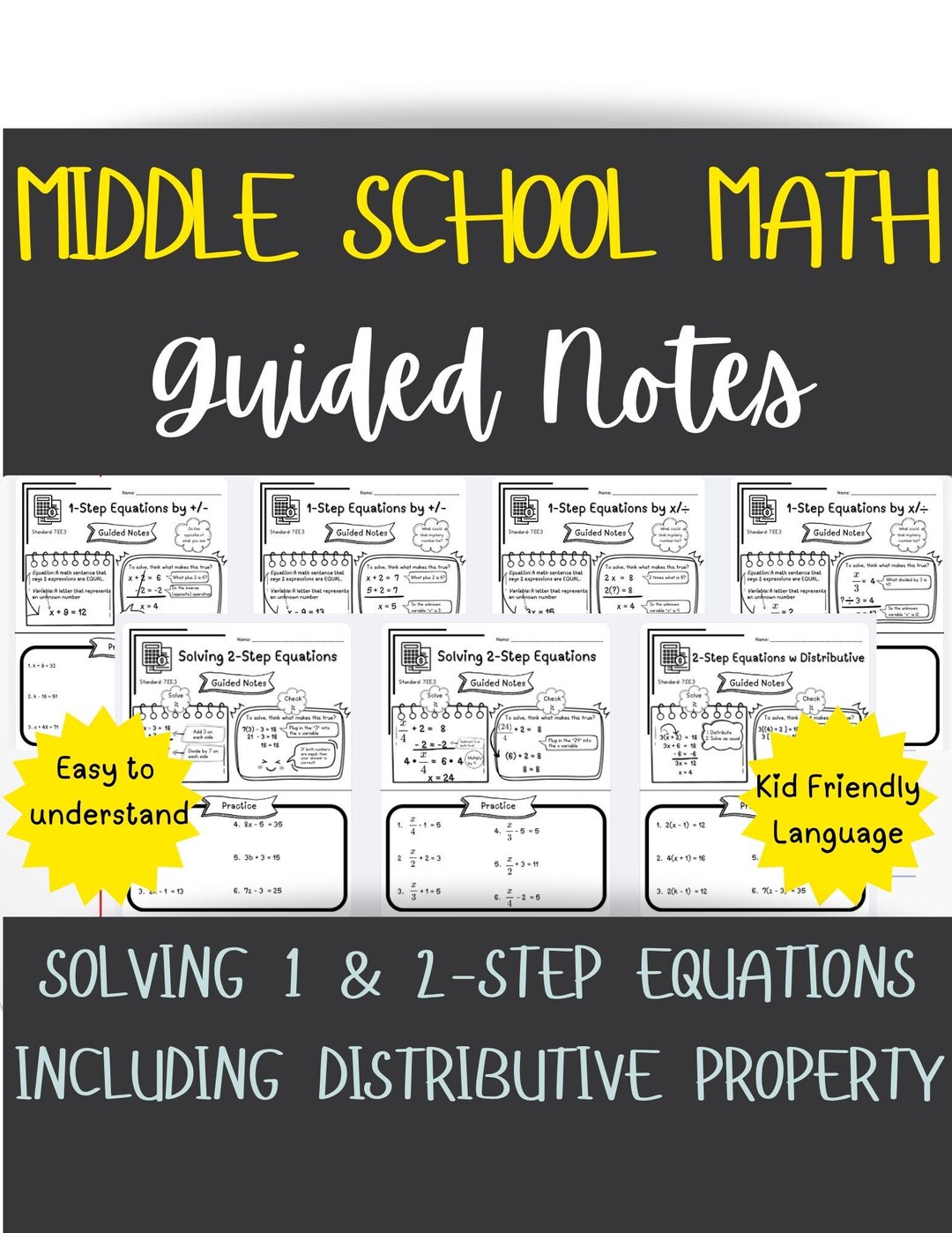 Solving Equations Pre-algebra Middle School Math Guided Notes Lesson ...