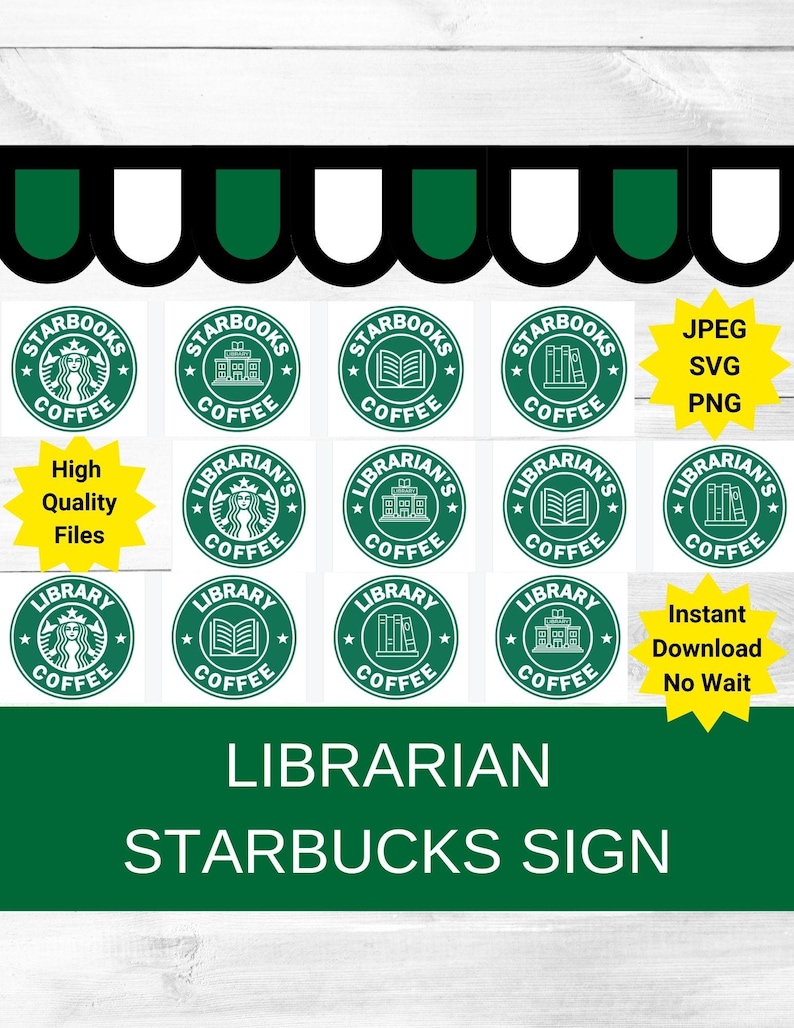 Coffee Librarian Decor Logo JPEG, SVG, PNG Digital Download File, Cut ...