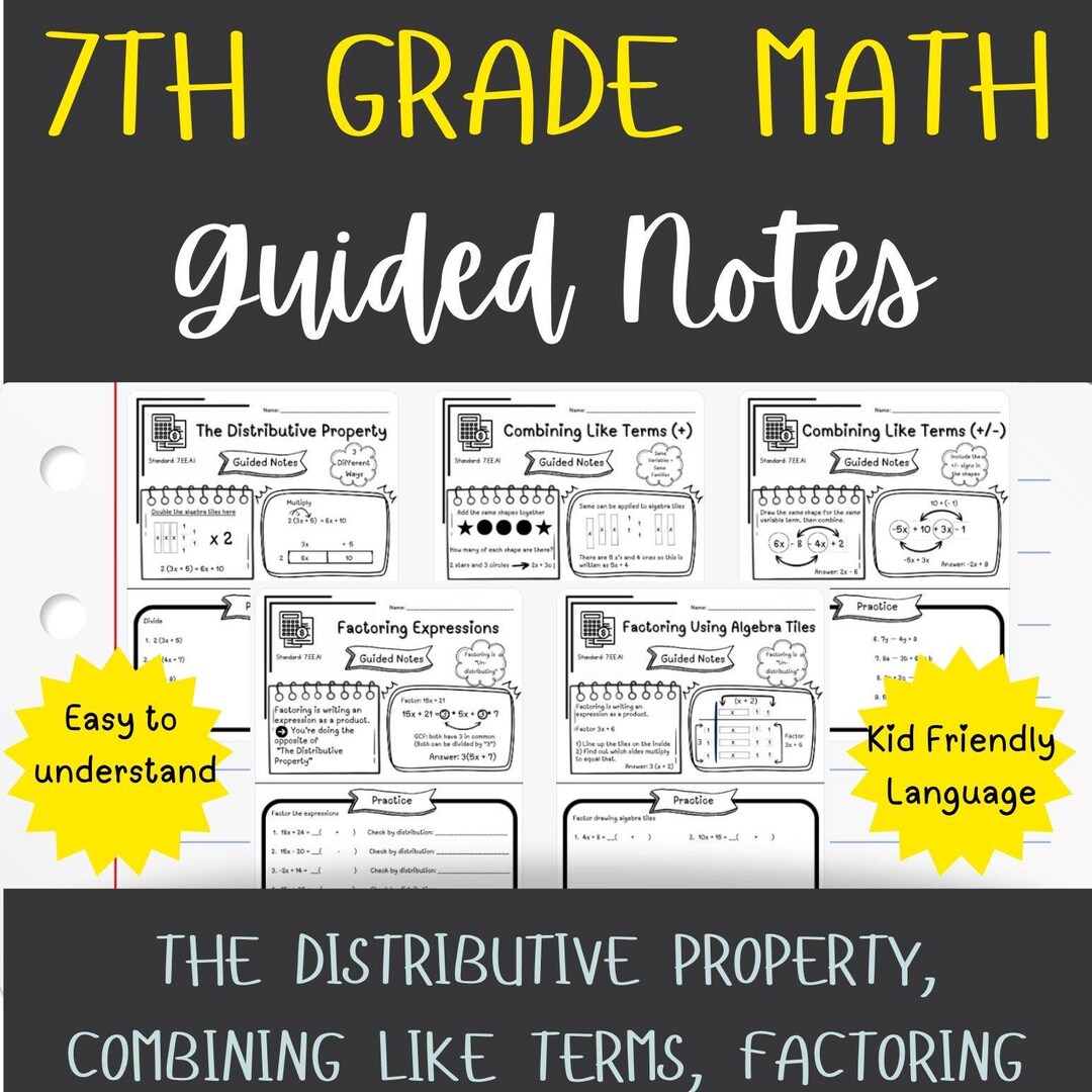 Combining Like Terms Distributive Property Factoring Pre-algebra Middle ...