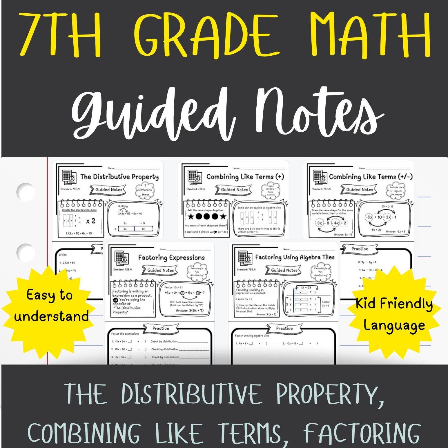 Combining Like Terms Distributive Property Factoring Pre-algebra Middle ...
