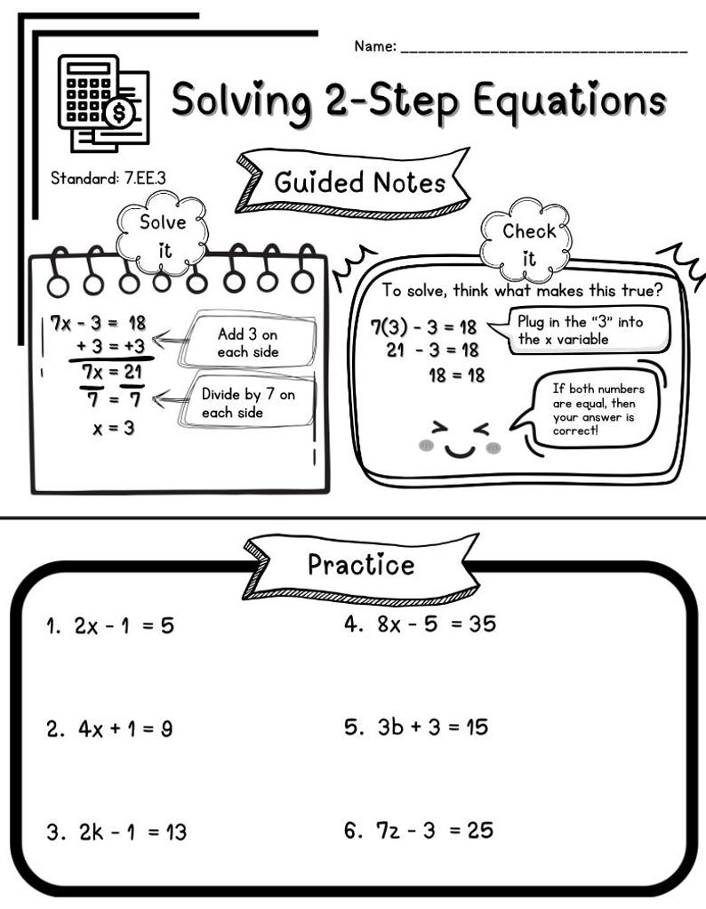 Solving Equations Pre-algebra Middle School Math Guided Notes Lesson ...