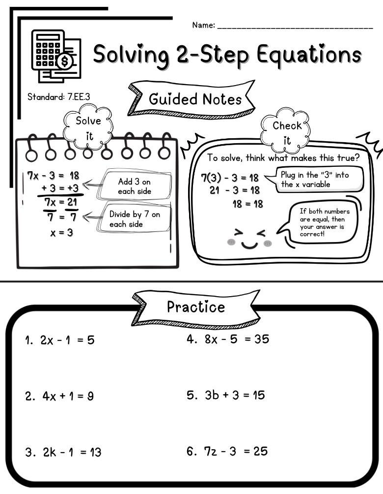 Solving Equations Pre-algebra Middle School Math Guided Notes Lesson ...