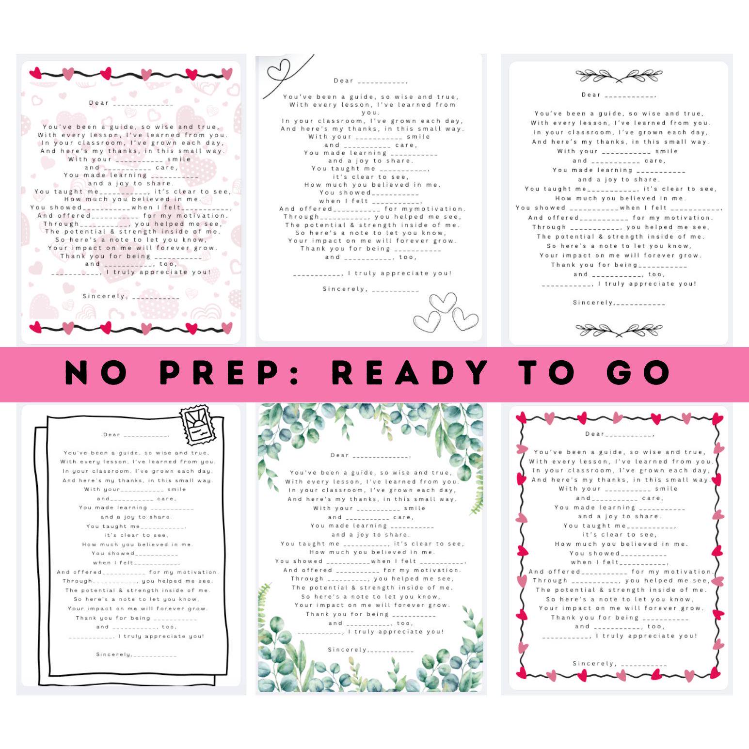 Teacher Appreciation Thank You Letter Poem Printout: Instant Download ...