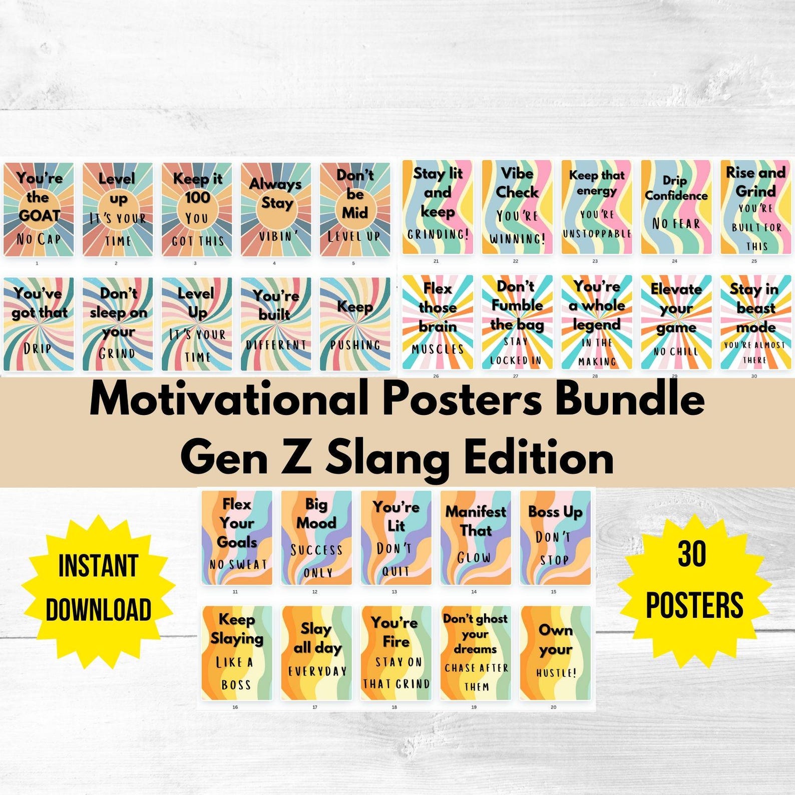 Classroom Motivation 30 Poster Bundle Gen Z Slang Motivation for Growth ...
