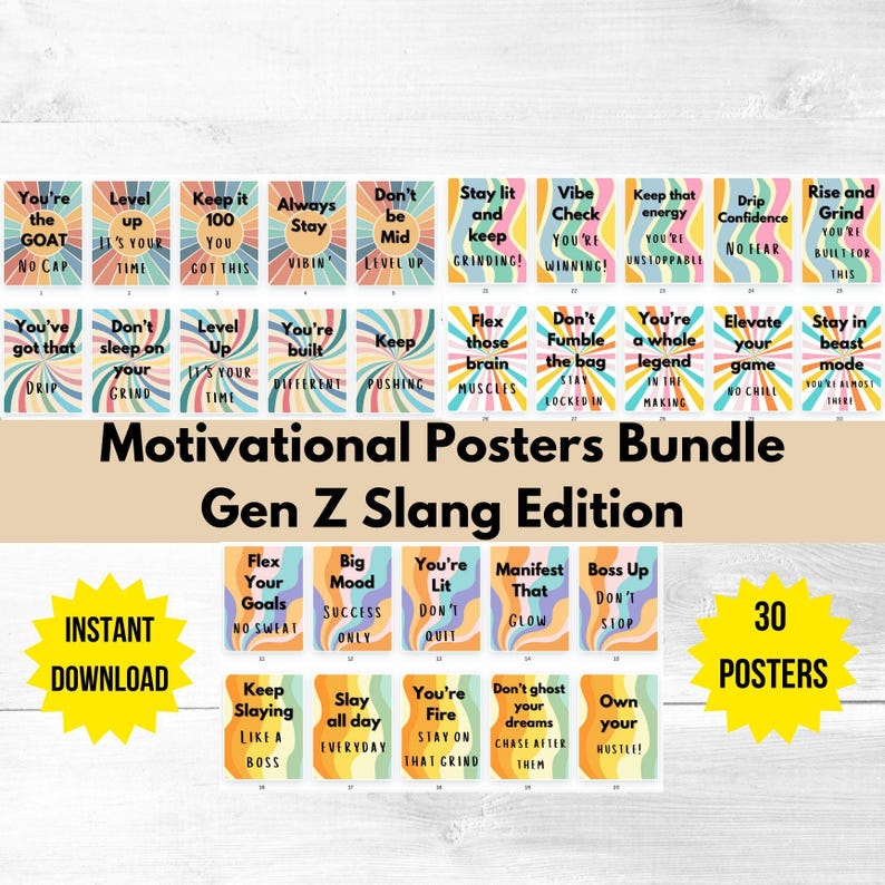 Classroom Motivation 30 Poster Bundle Gen Z Slang Motivation for Growth ...