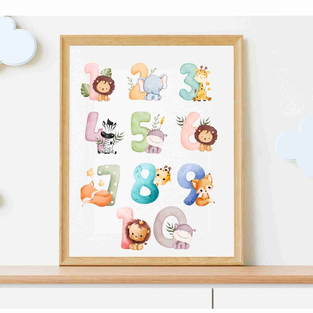 Animal Numbers Poster Prints 123 Poster Numbers Poster Nursery Kids ...