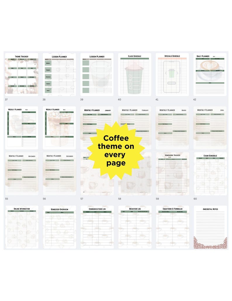 Starbucks-inspired Digital Teacher Planner | 70+ Pages | Editable Canva ...