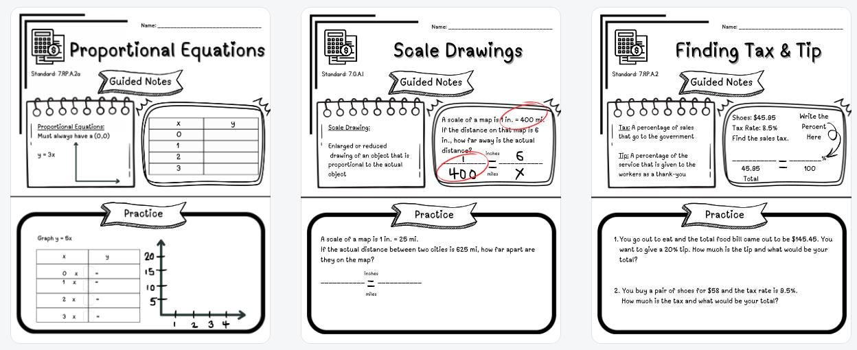 Ratios Proportions Pre-algebra Middle School Math Guided Notes Lessons ...