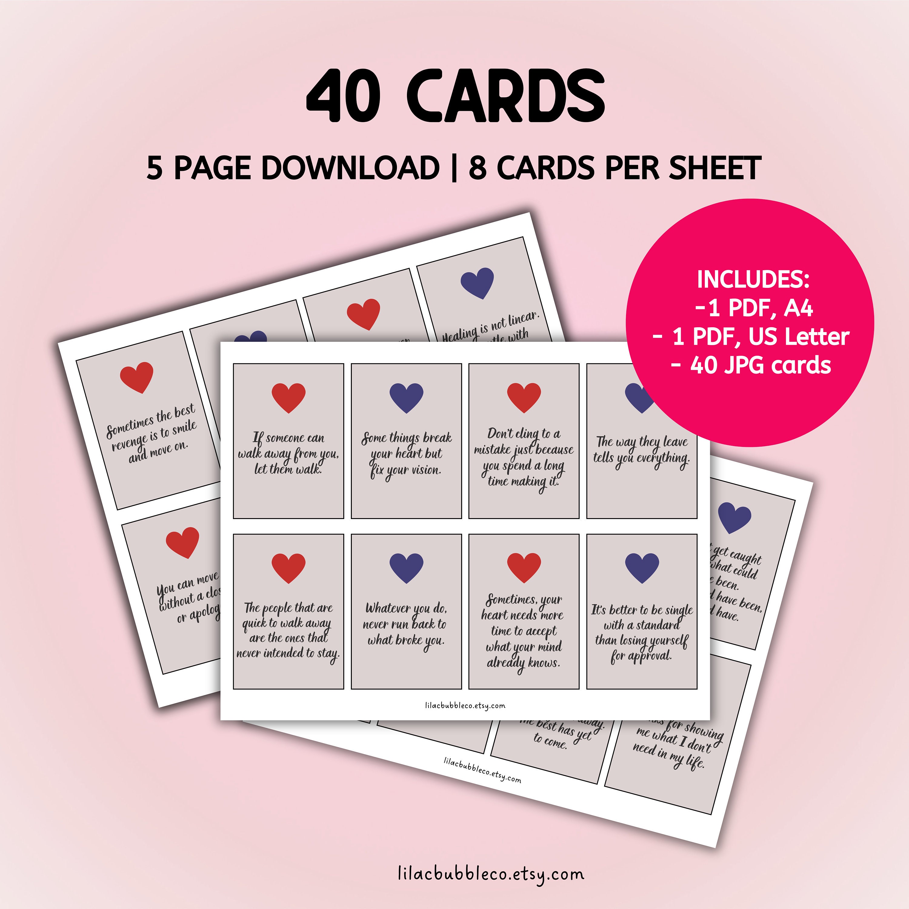 40 Breakup Affirmation Cards Digital Download, Printable, Heal A Broken ...