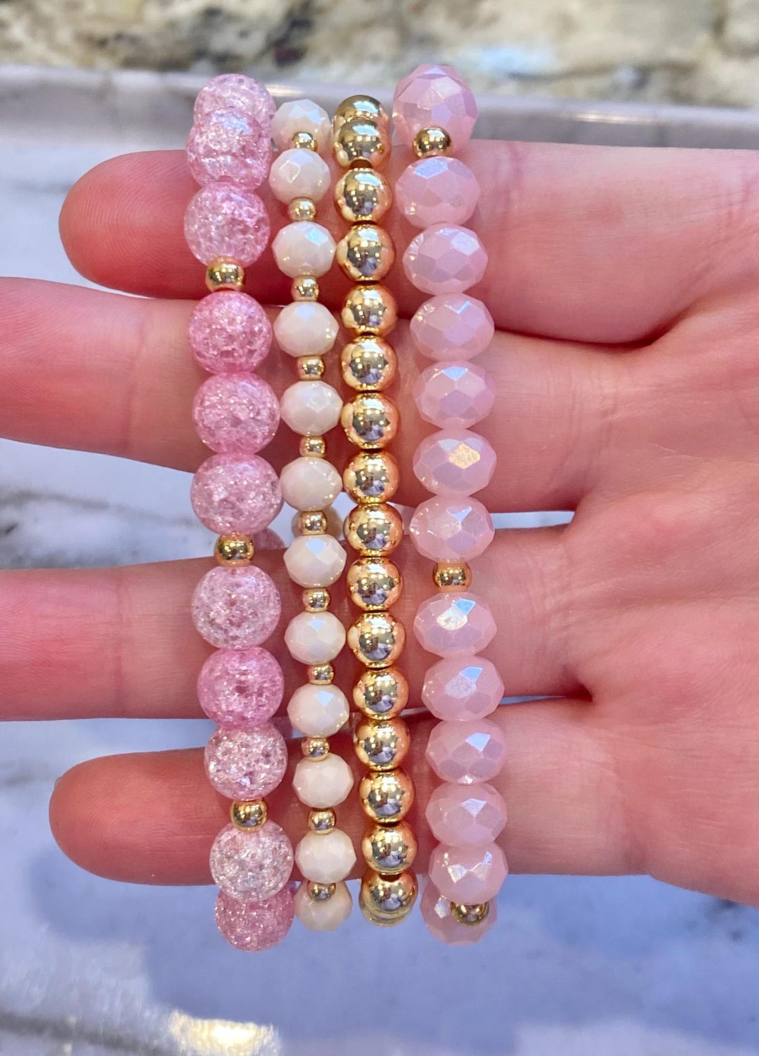 Perfect in Pink Sparkly Light Pink and Gold Bracelet Set, With 14K Gold ...