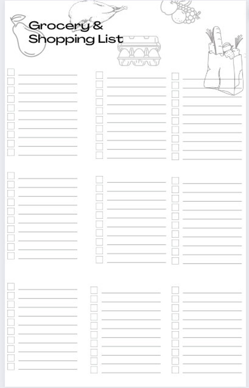 Grocery List Template Printable for Simple Food Shopping Planning ...