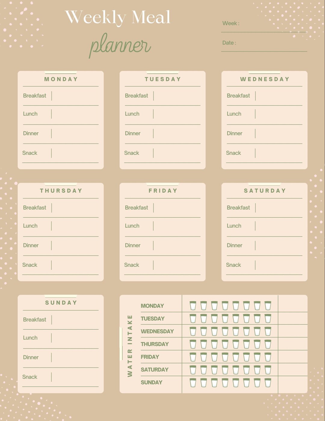 Weekly Meal Planner. Meal Tracker. Instant Digital Download and ...