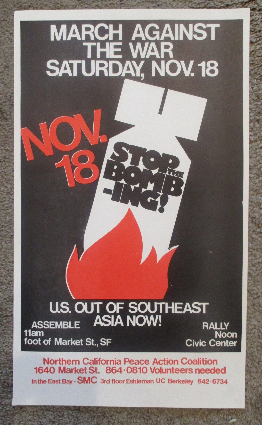 Stop the Bombing March Against the War Anti Vietnam War Protest Poster ...