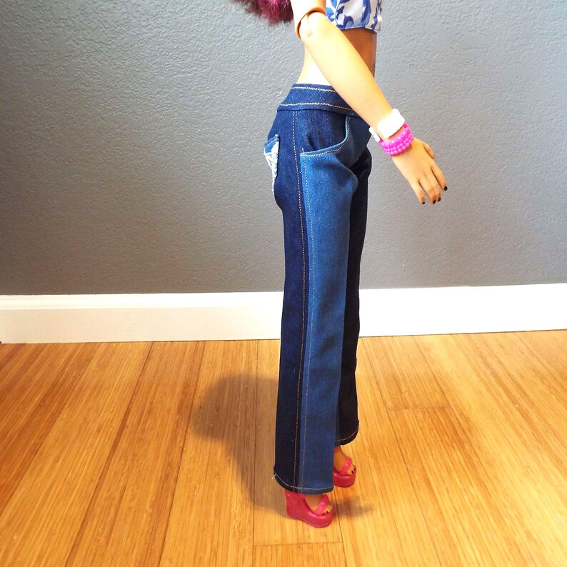 Handmade Two-tone Denim Jean Pants for 28inch Fashion Dolls With Real ...