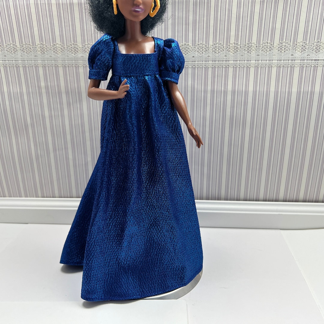 Blue Hammered Satin Regency Era Gown for 10-inch Petite Fashion Dolls ...