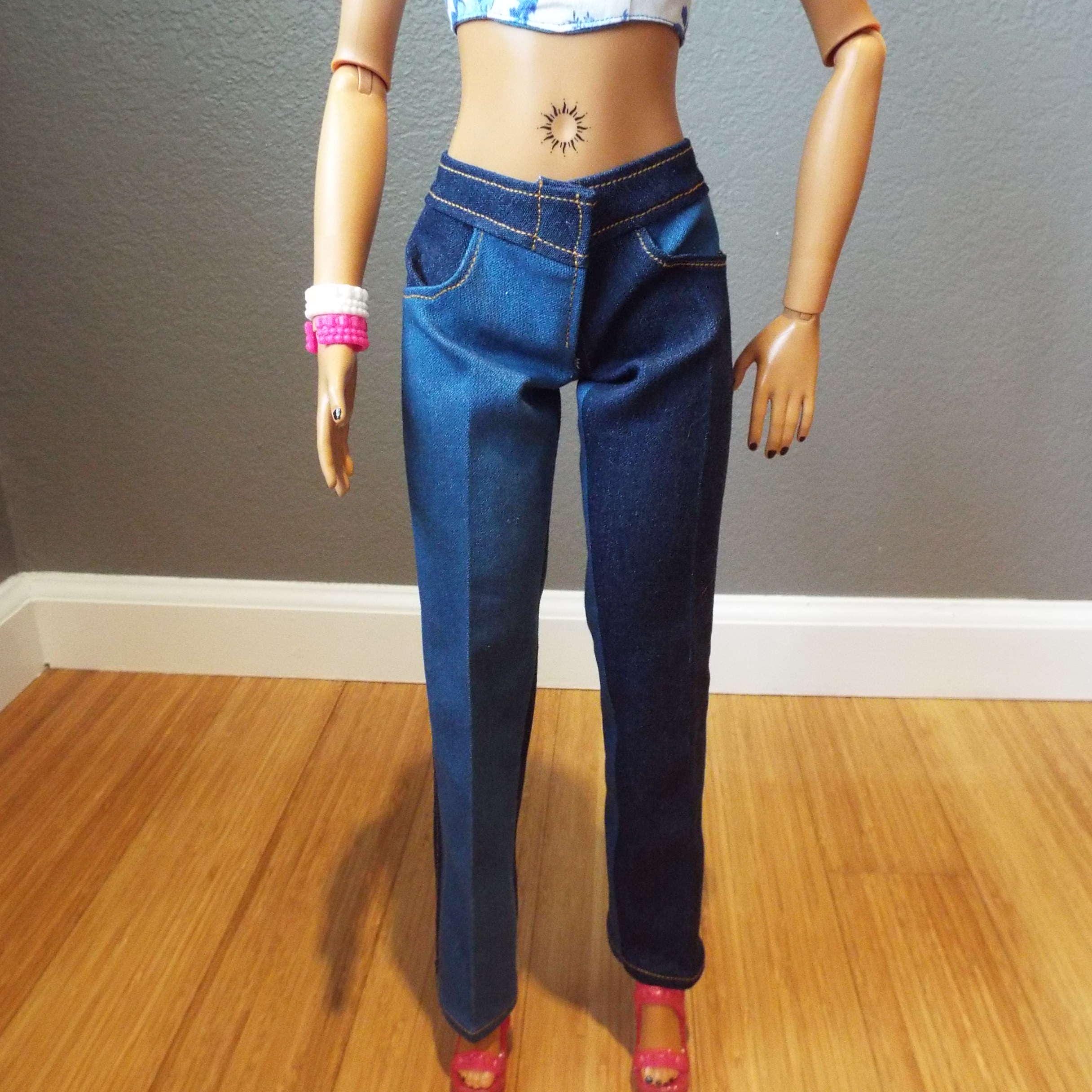 Handmade Two-tone Denim Jean Pants for 28inch Fashion Dolls With Real ...