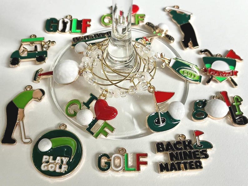 Golf Wine Charms / Golf Gifts / Wine Glass Markers / Gift for Golfer ...