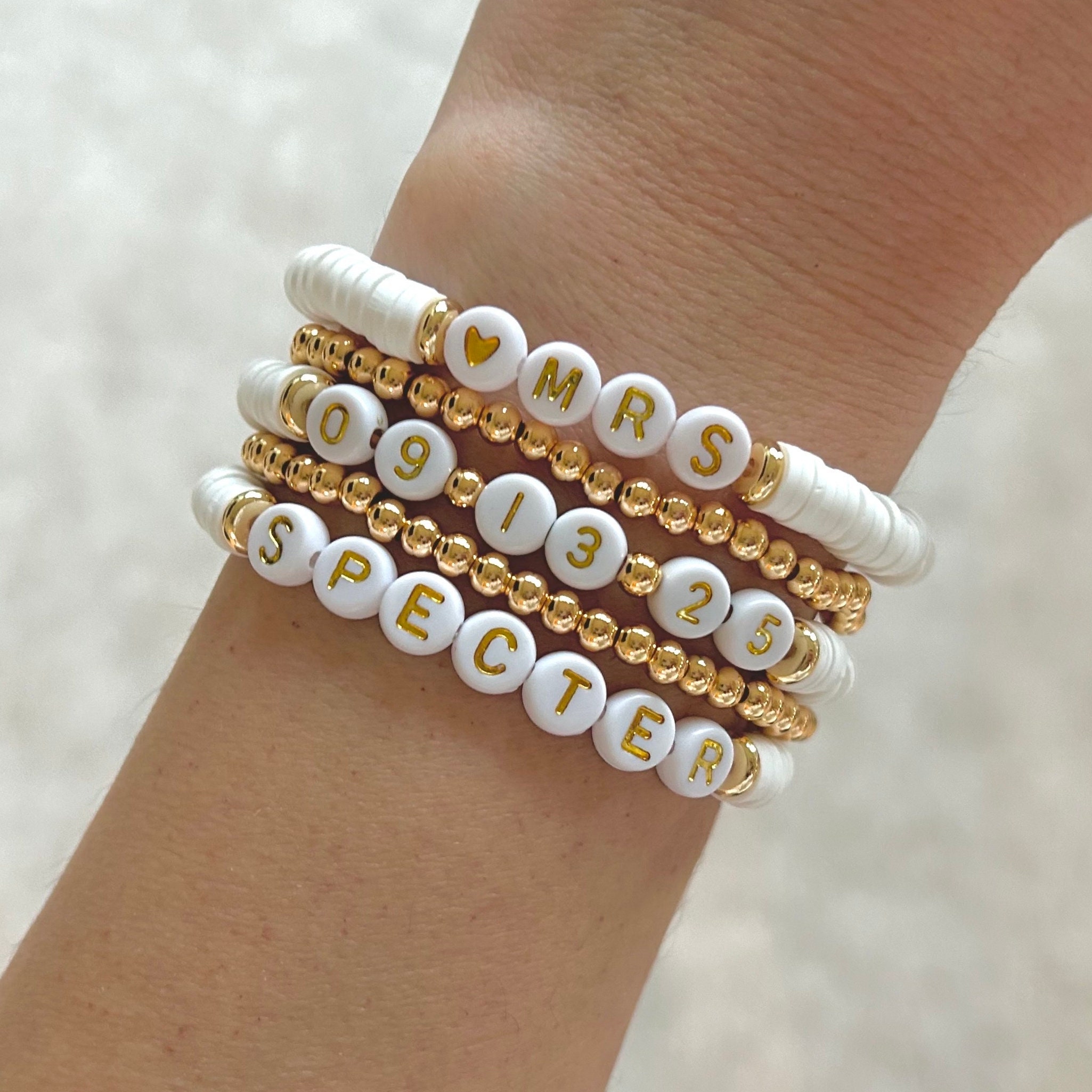 Mrs Bracelet Stack, Bride Bracelet, Letter Bead Bracelet, Bridal ...