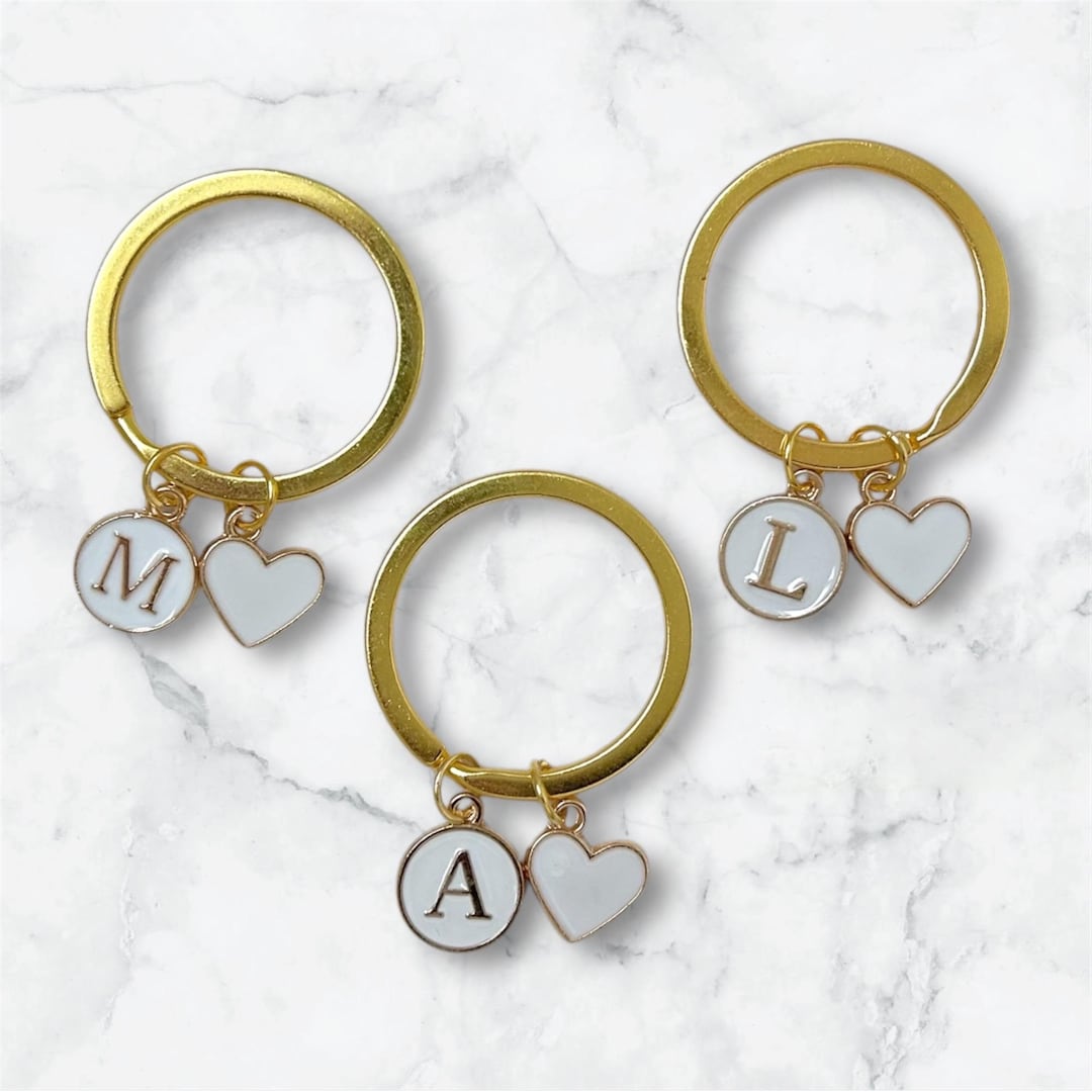 Heart Keychain Gold Initial Letter Charm Love Key Chain Aesthetic Bag ...