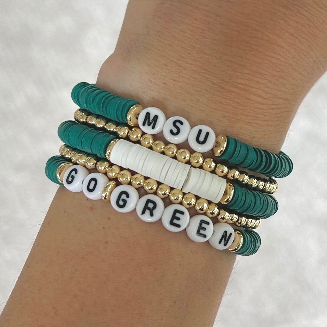 Michigan State Bracelet MSU Spartans Go Green, Michigan State Jewelry ...
