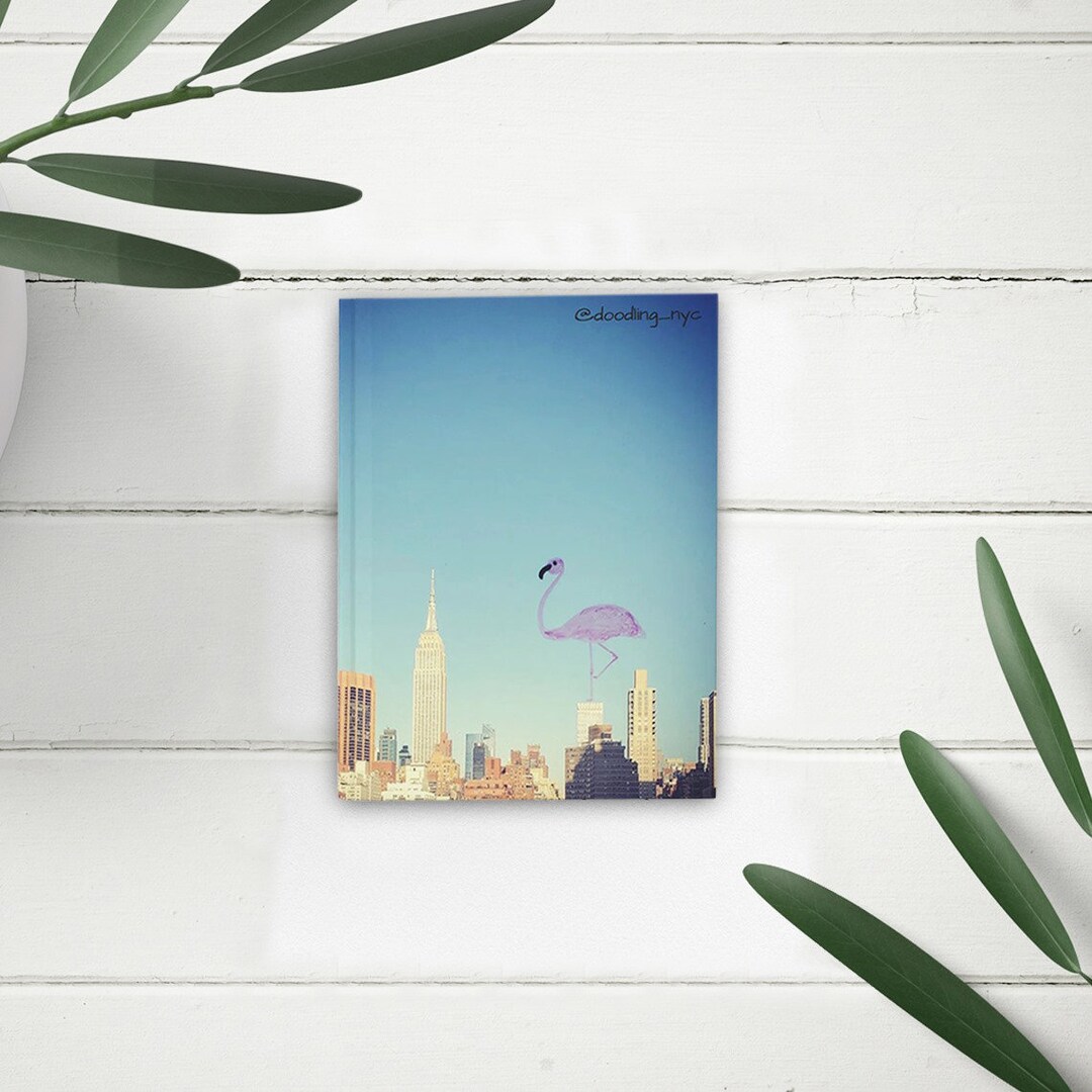 Hand Drawn Flamingo Doodle Hardcover Journal Notebook, New York City ...