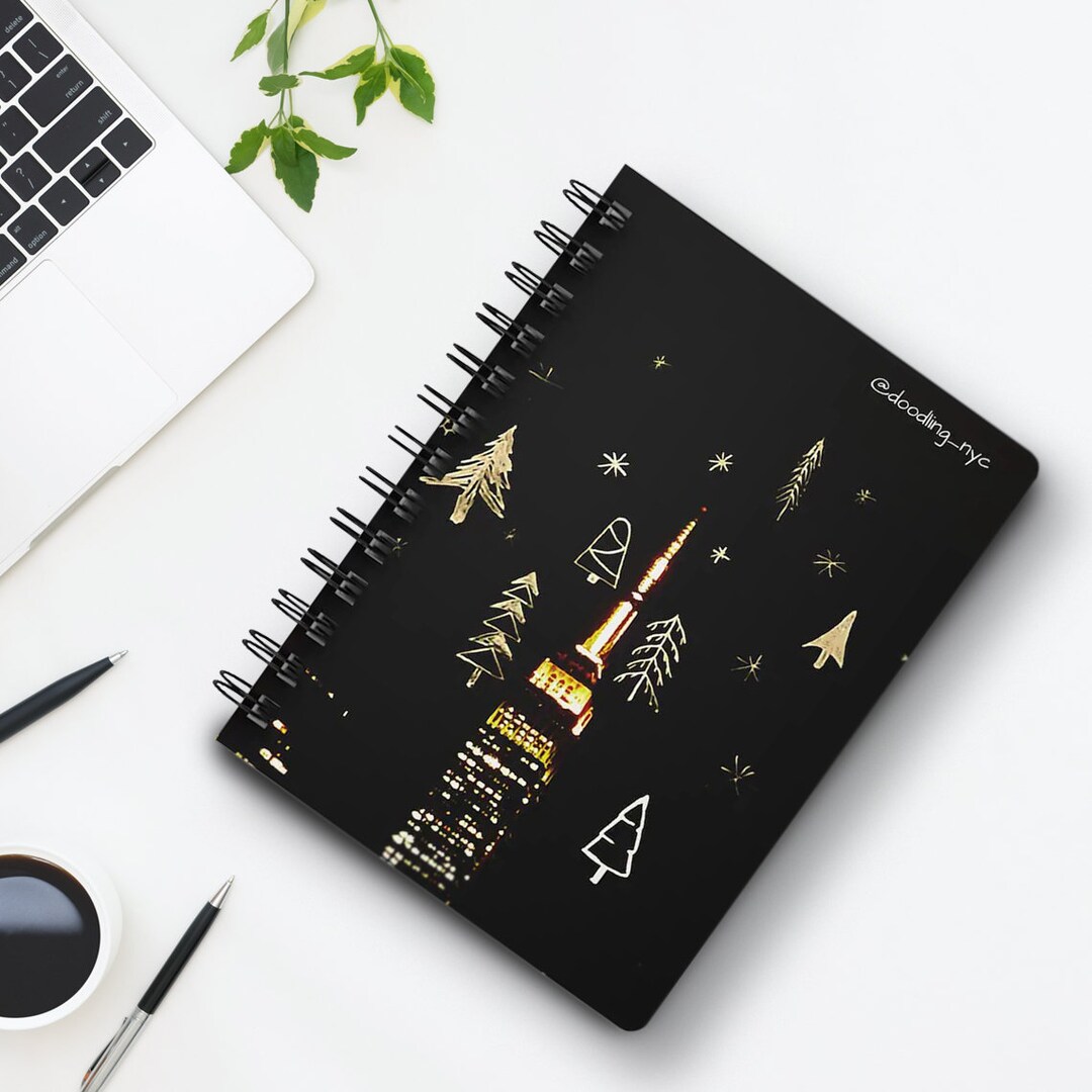 Hand Drawn Trees Doodle Spiral Journal, USA NYC State Artsy Lined ...