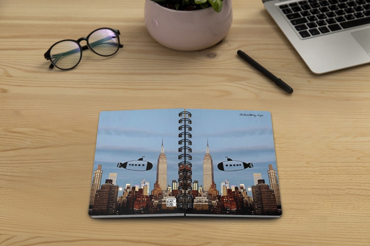 Hand Drawn Submarine Doodle NYC Skyline Writing Journal, Artsy Travel ...
