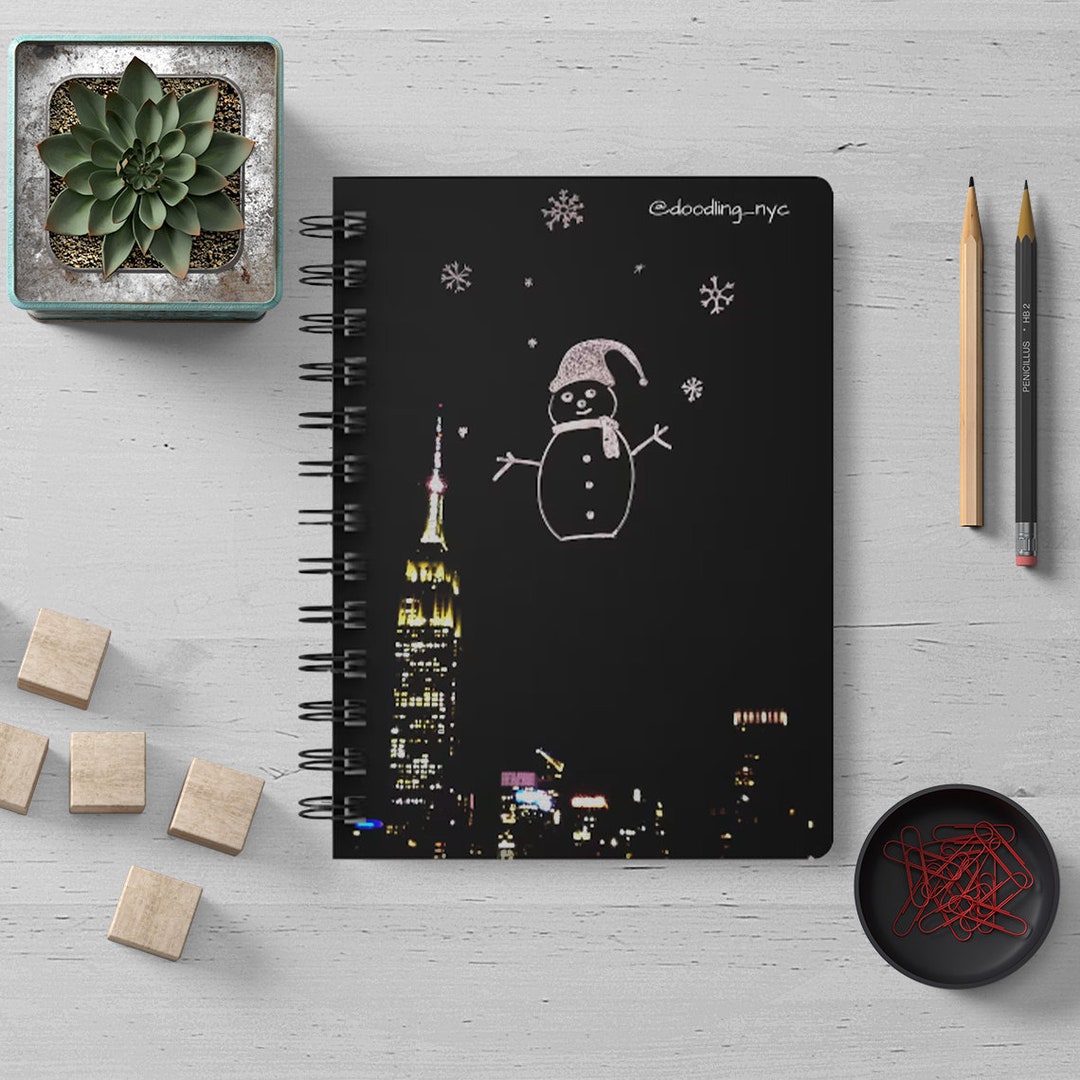 Hand Drawn Snowman Doodle Spiral Journal Notebook, NYC Skyline Writing ...