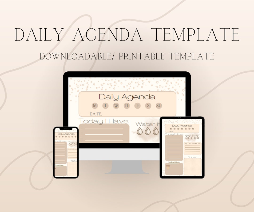 Daily Agenda Downloadable and Printable Template | Available in 5 ...