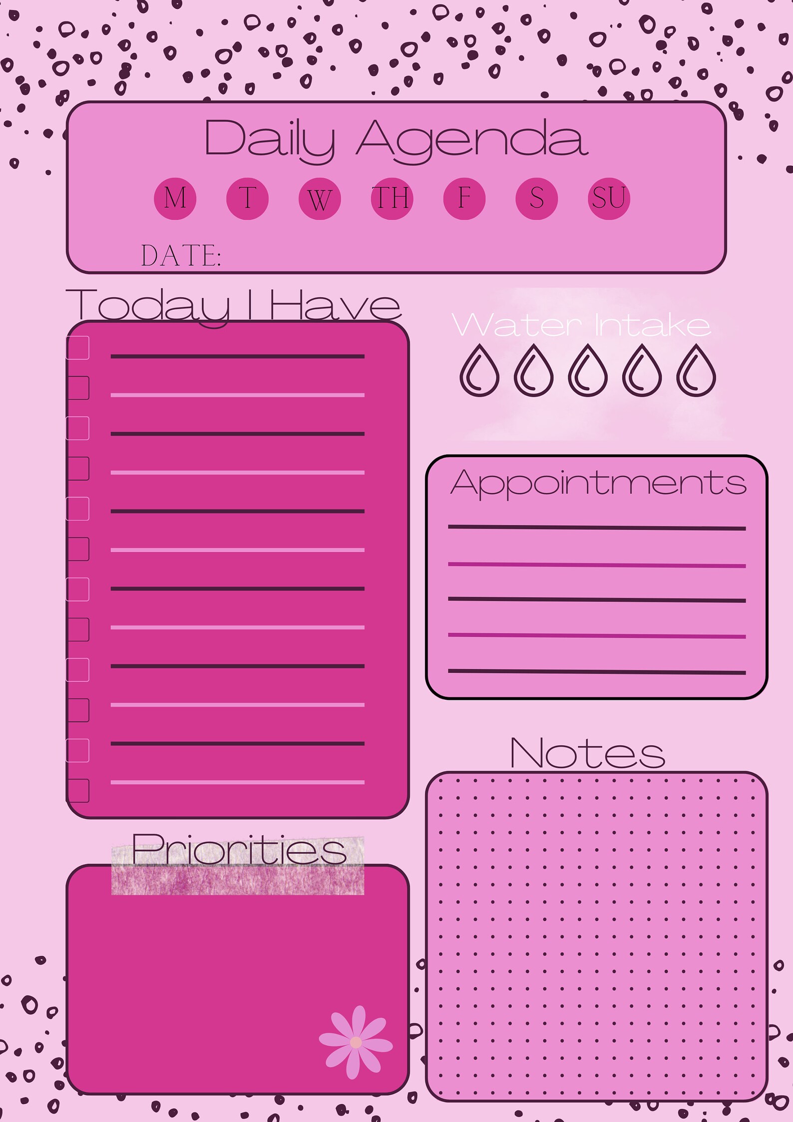 Daily Agenda Downloadable and Printable Template Available in 5 Colors ...