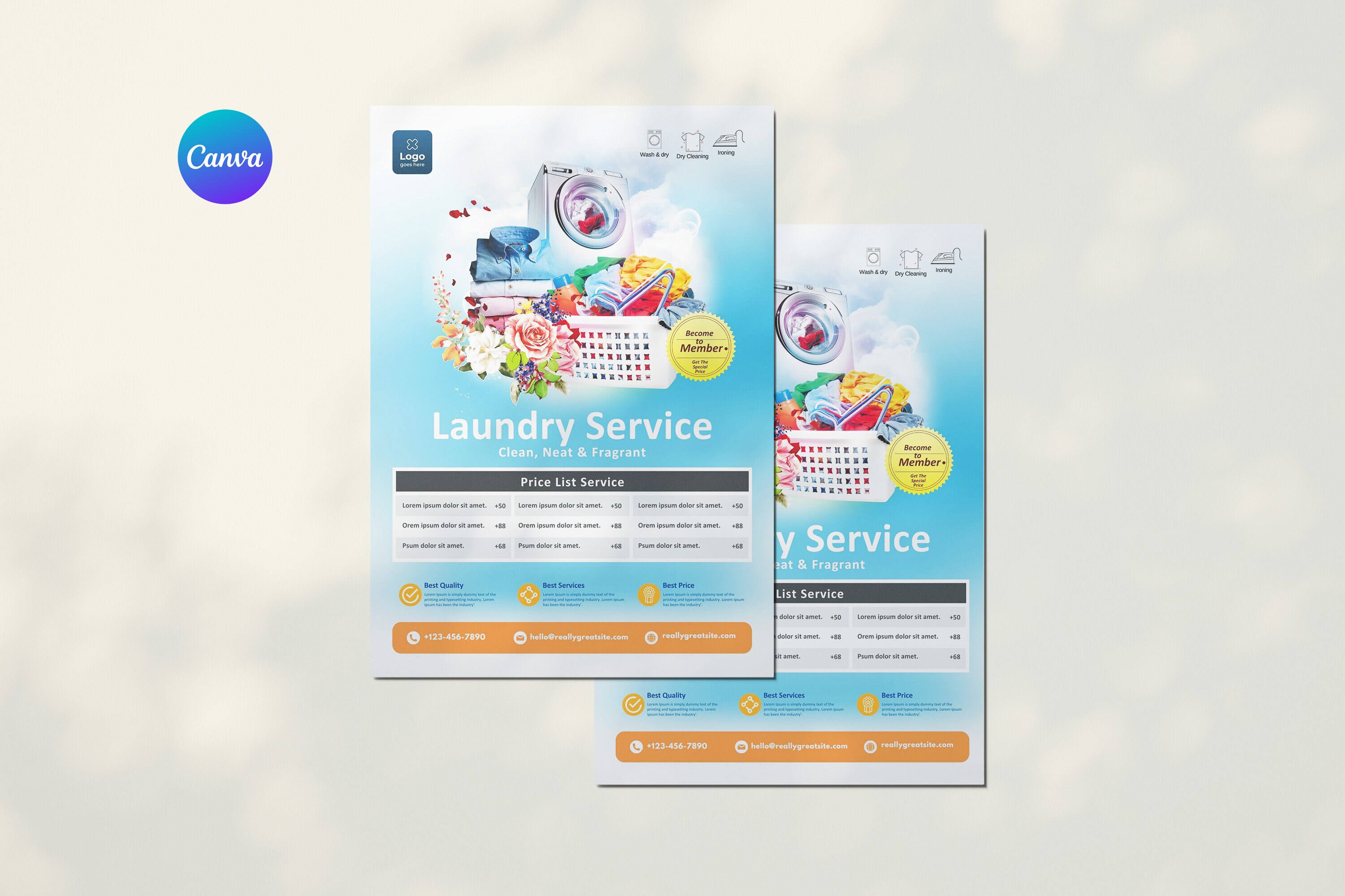 Professional Canva Template - Laundry Service Flyer Canva Template for ...