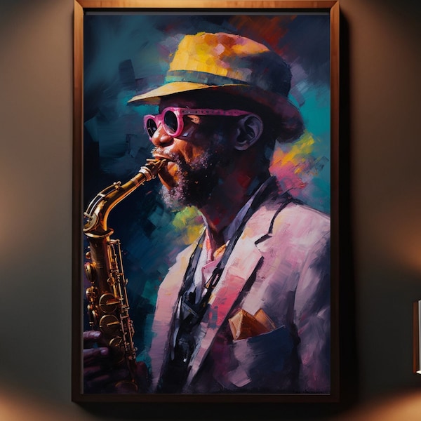 African American Impressionist Print on Canvas Jazz Musician Playing ...