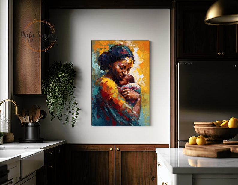 Original Impressionism African American Art Mother and Child Canvas ...
