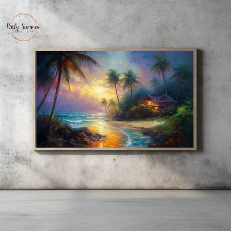 Impressionist Beach Canvas Print Island Paradise Scene, Coastal Wall ...