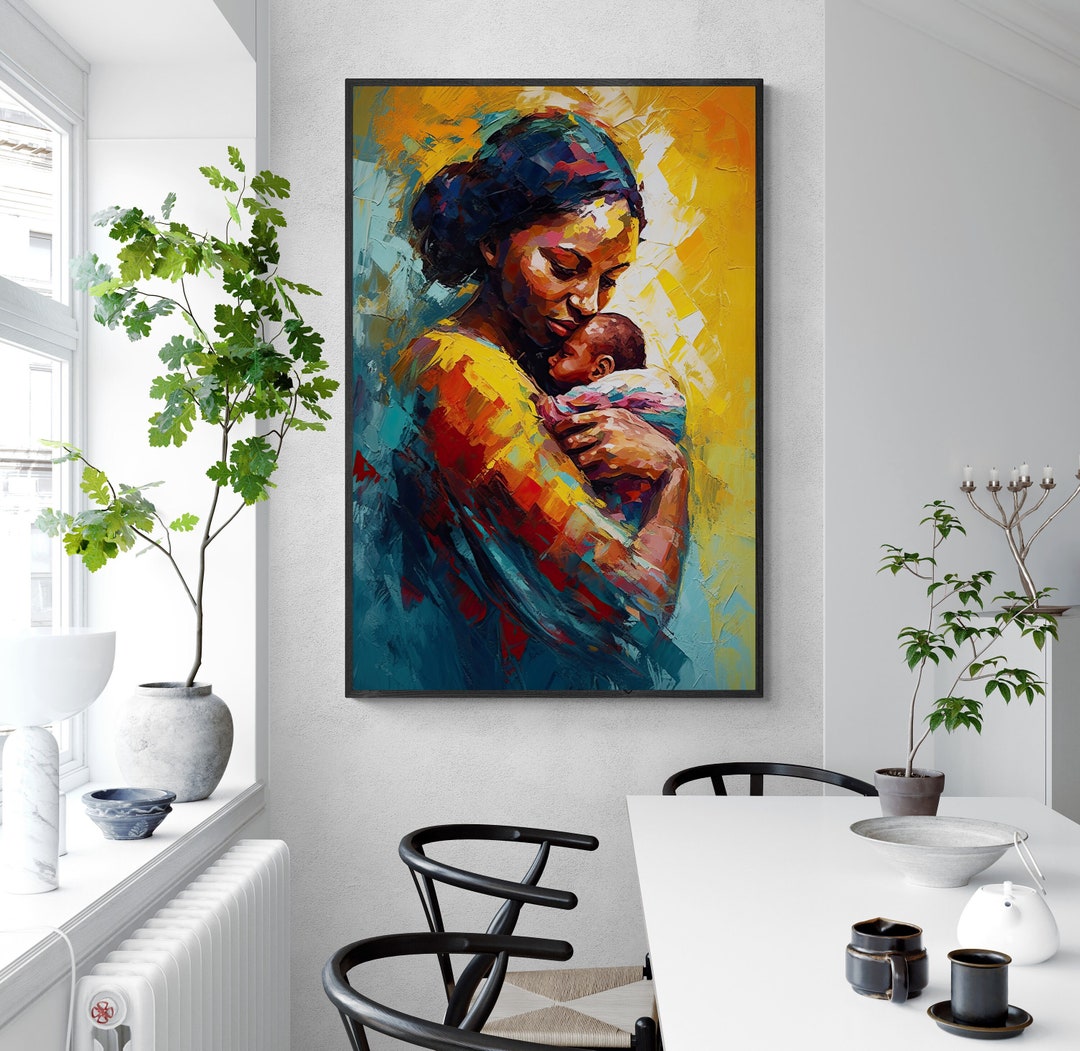 Original Impressionism African American Art Mother and Child Canvas ...