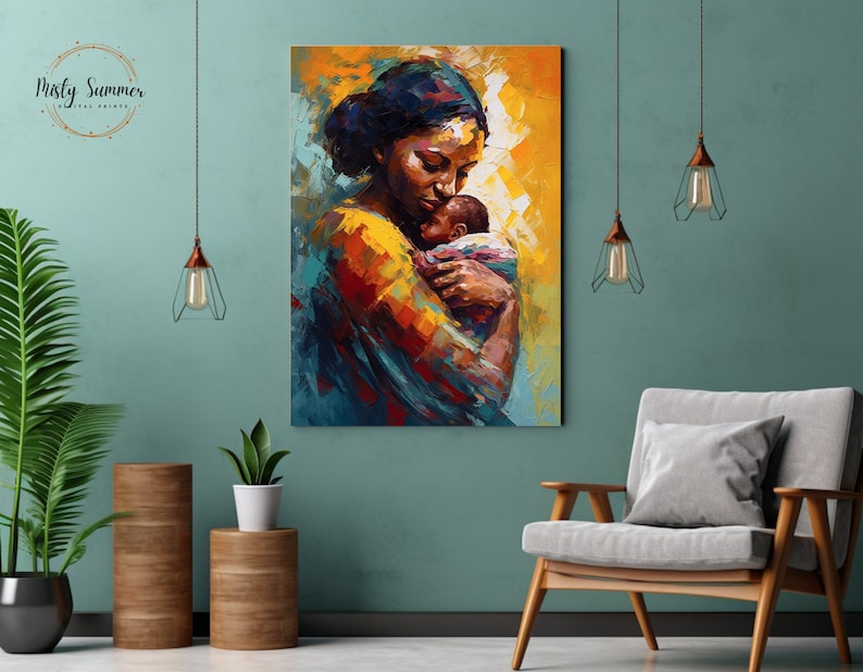 Original Impressionism African American Art Mother and Child Canvas ...