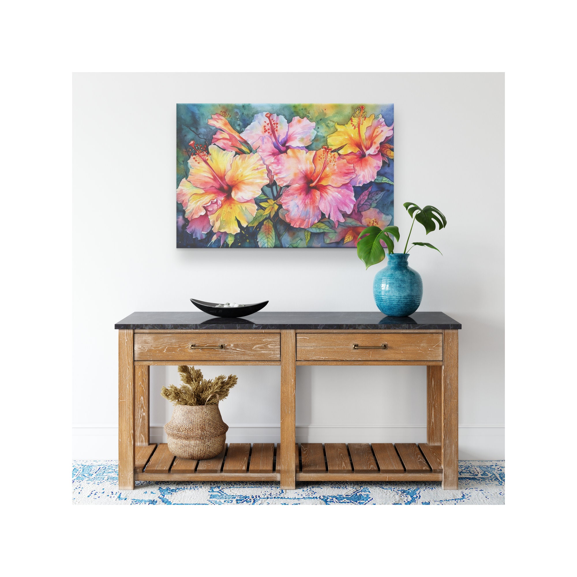 Tropical Painting Beautiful Impressionist Print on Canvas of Colorful ...