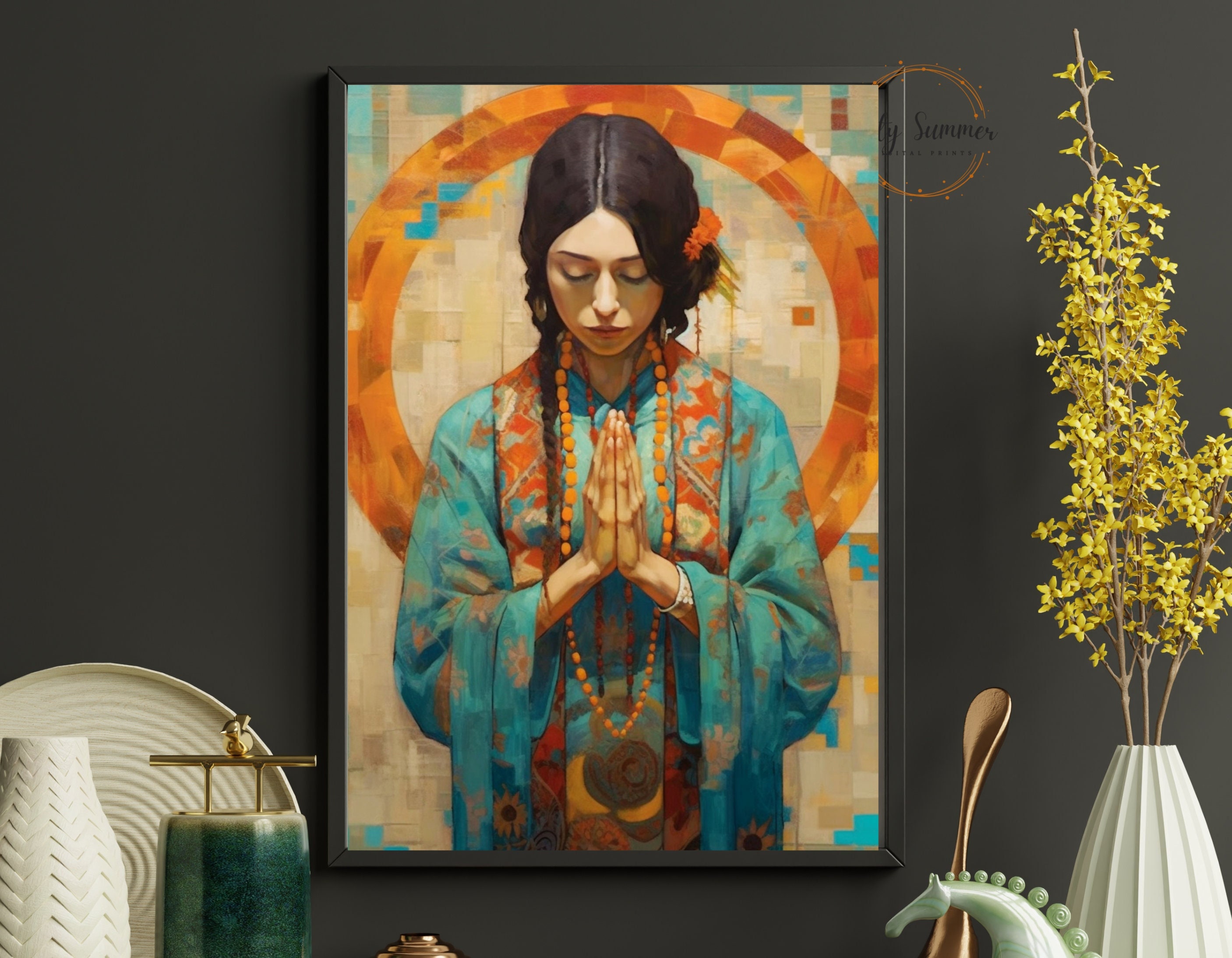 Mexican Latina Art Woman in Prayer Inspirational Religious Bible Wall ...