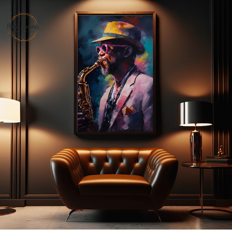 African American Impressionist Print on Canvas Jazz Musician Playing ...