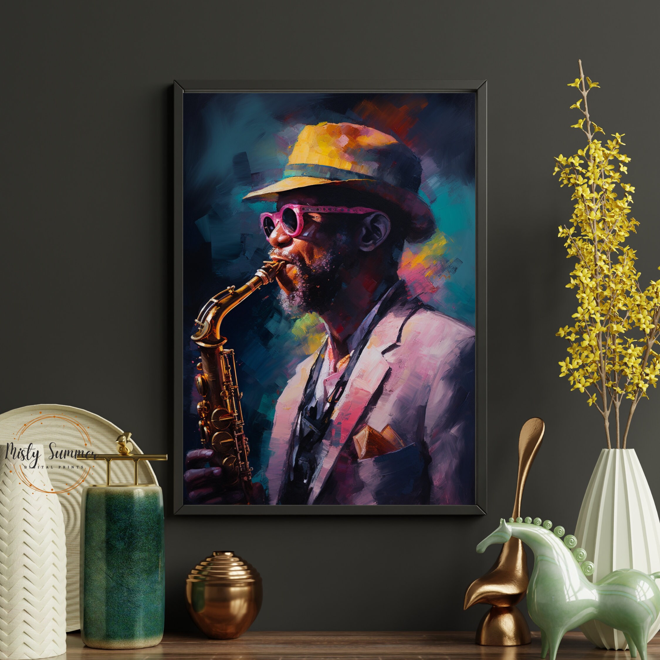 African American Impressionist Print on Canvas Jazz Musician Playing ...