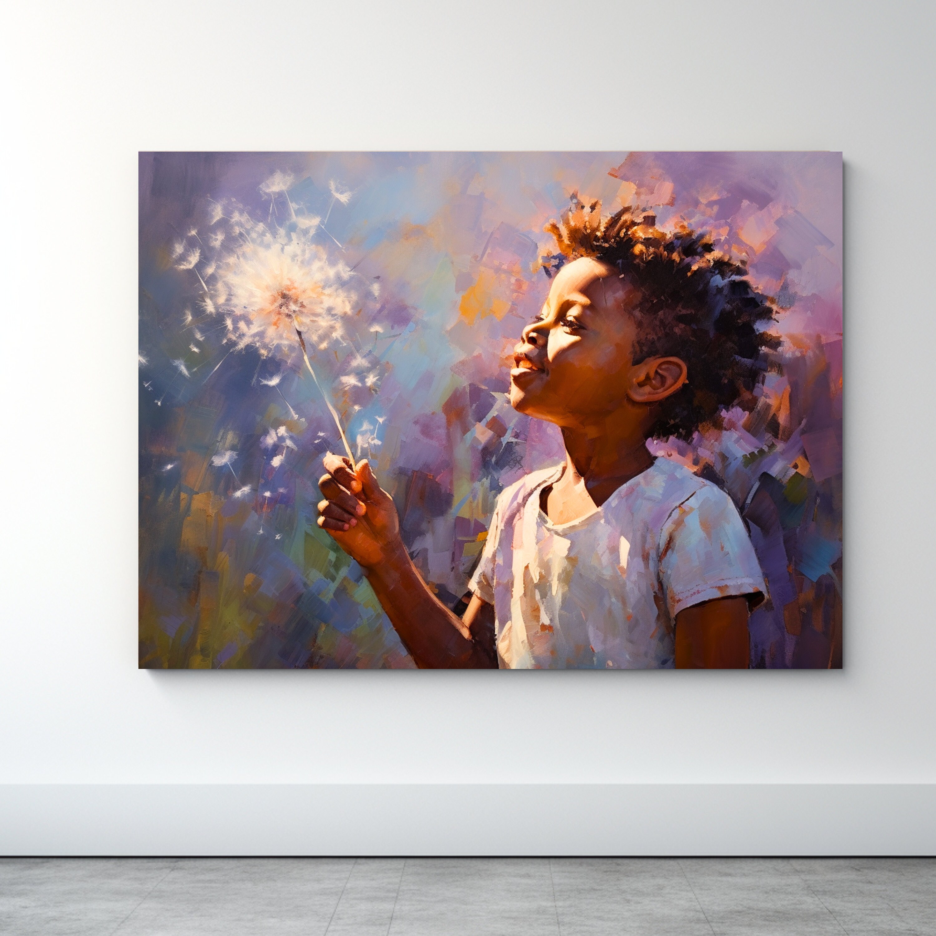 African American Art Child With A Dandelion Impressionist Original Oil ...